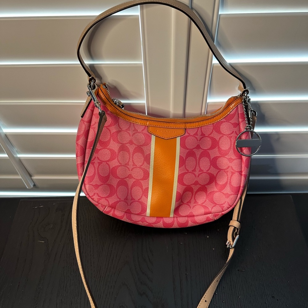 Coach Pink And Orange Poppy Crossbody/Shoulder Purse - Gem